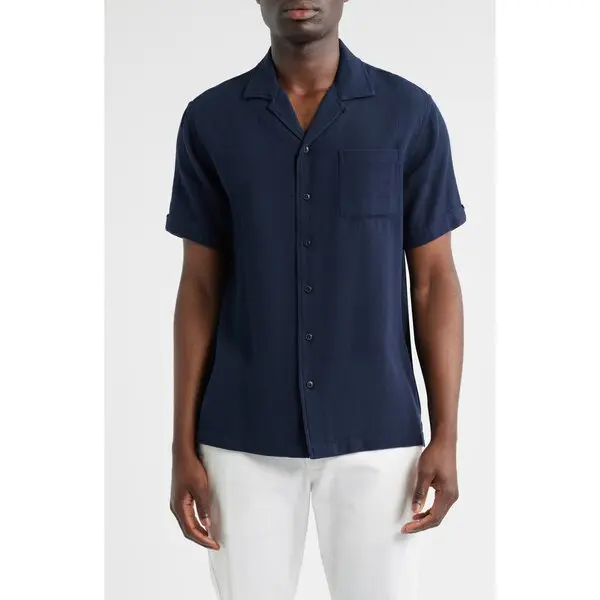 Brooks Brothers Cotton Waffle Camp Shirt - Navy