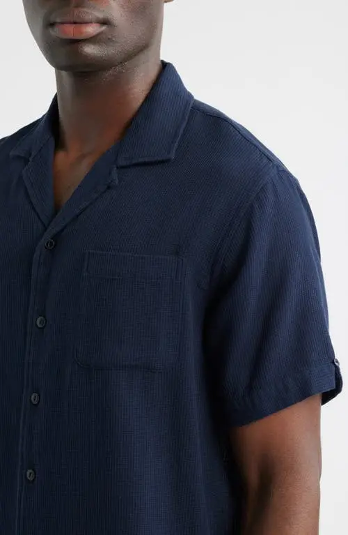 Brooks Brothers Cotton Waffle Camp Shirt - Navy