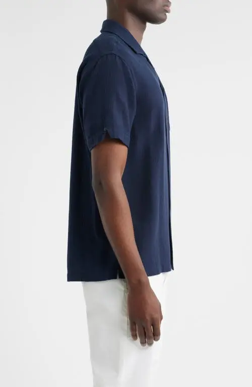 Brooks Brothers Cotton Waffle Camp Shirt - Navy