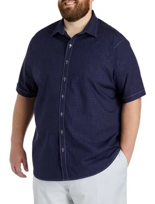 SYNRGY BY DXL Big & Tall Tonal Plaid Sport Shirt - Navy