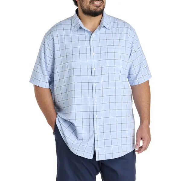 HARBOR BAY BY DXL Big & Tall Microfiber Large Plaid Sport Shirt - Blue