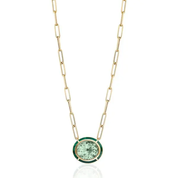 Goshwara Melange Blue Topaz Pendant Necklace - Prasiolite/malachite