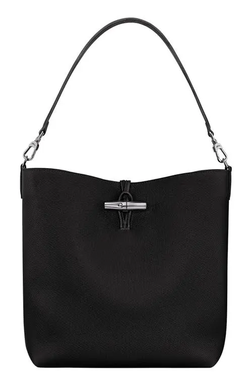 Longchamp Le Roseau Leather Hobo Bag - Black