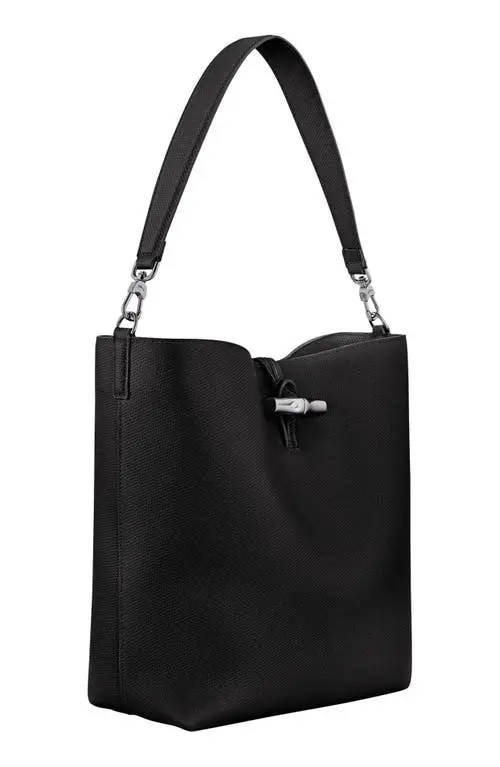 Longchamp Le Roseau Leather Hobo Bag - Black