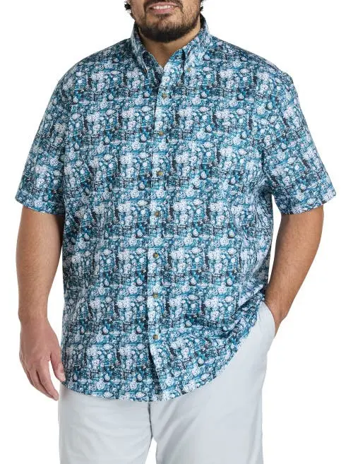 HARBOR BAY BY DXL Big & Tall Easy-care Paisley Print Sport Shirt - Deep Lagoon Multi