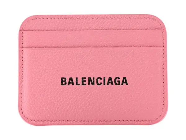 Balenciaga Grained Calfskin Logo Cash Rounded Card Holder - Light Pink/black
