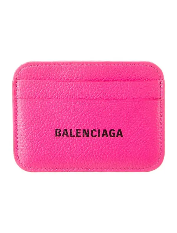 Balenciaga Grained Calfskin Logo Cash Rounded Card Holder - Hot Pink/black