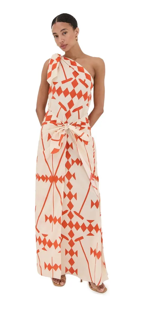 Johanna Ortiz Seaweed Ankle Dress - Ecru/orange
