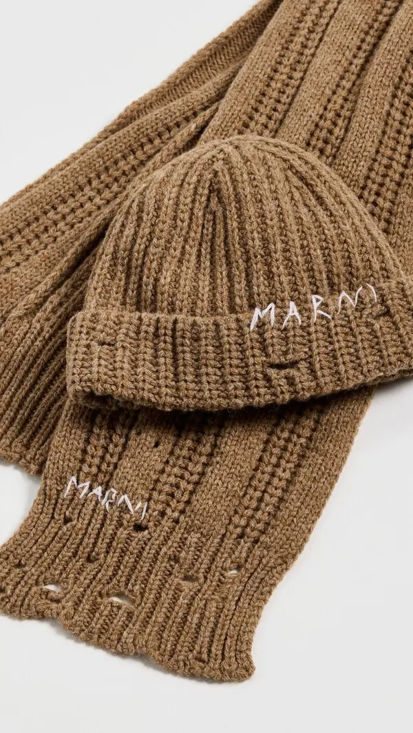 Marni Broken Fisherman Wool Beanie - Hazelnut