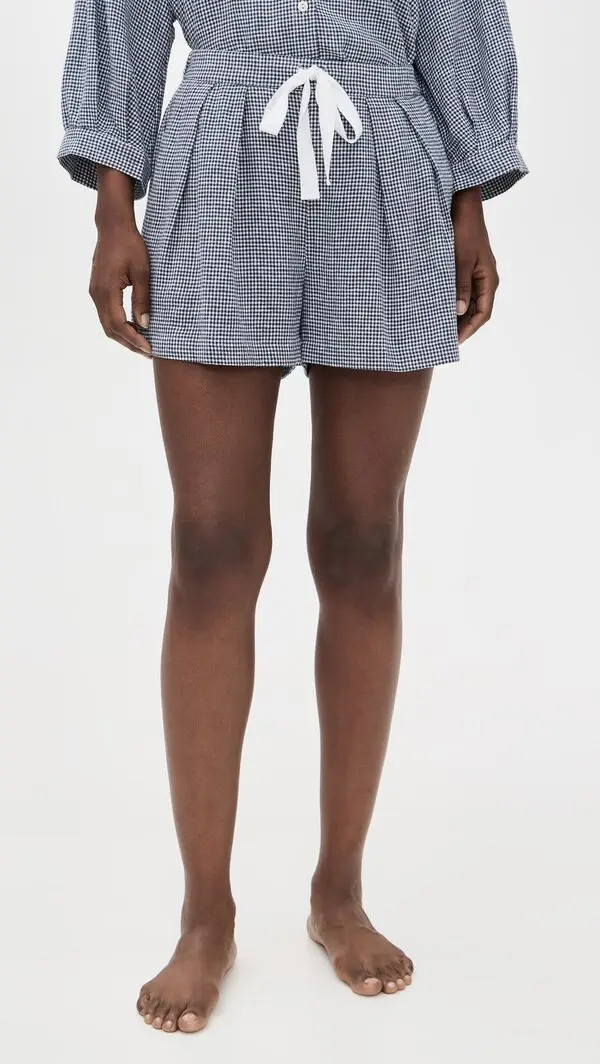 Eberjey Gingham Check Linen Blend Relaxed Fit Shorts