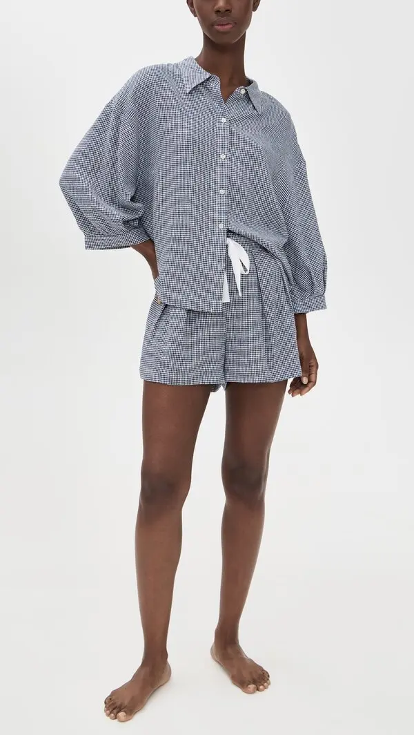 Eberjey Gingham Check Linen Blend Relaxed Fit Shorts