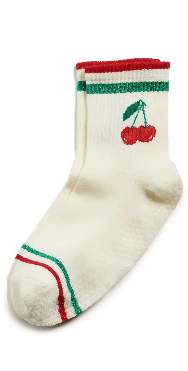 STEMS Cherry Grip Striped Crew Socks - Ivory