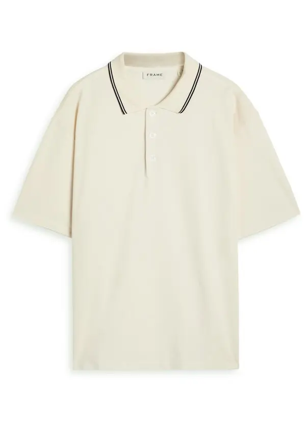 FRAME Stripe-trimmed Cotton Polo Shirt - Ecru