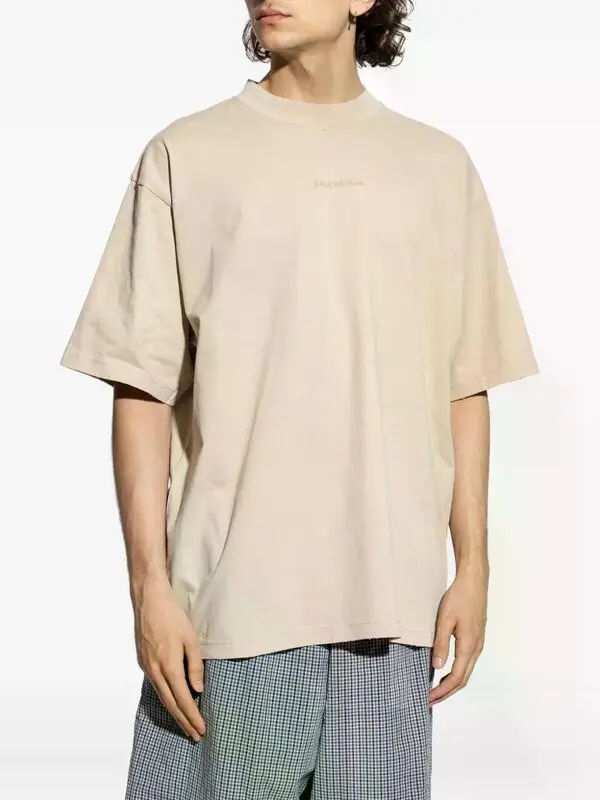 Balenciaga Embroidered Logo T-shirt - Neutrals