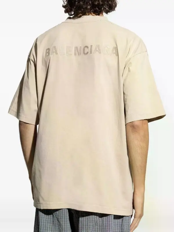 Balenciaga Embroidered Logo T-shirt - Neutrals