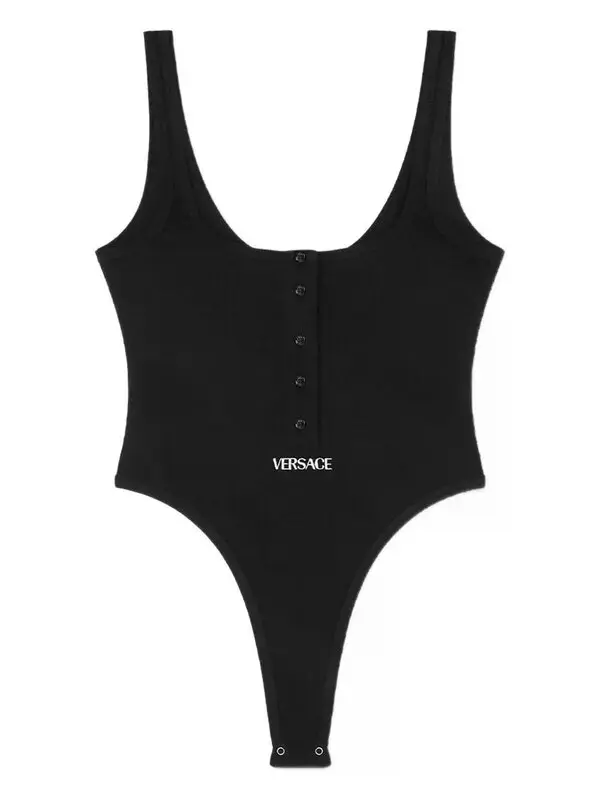 Versace Logo Ribbed Bodysuit - Black