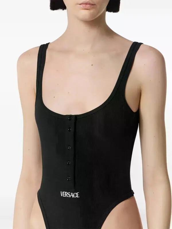 Versace Logo Ribbed Bodysuit - Black