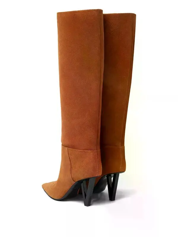 Versace V2025 Suede Knee-high Boots - Brown