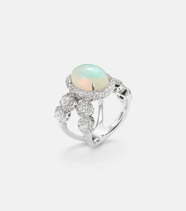 Yeprem 18kt White Diamond And Opal Ring