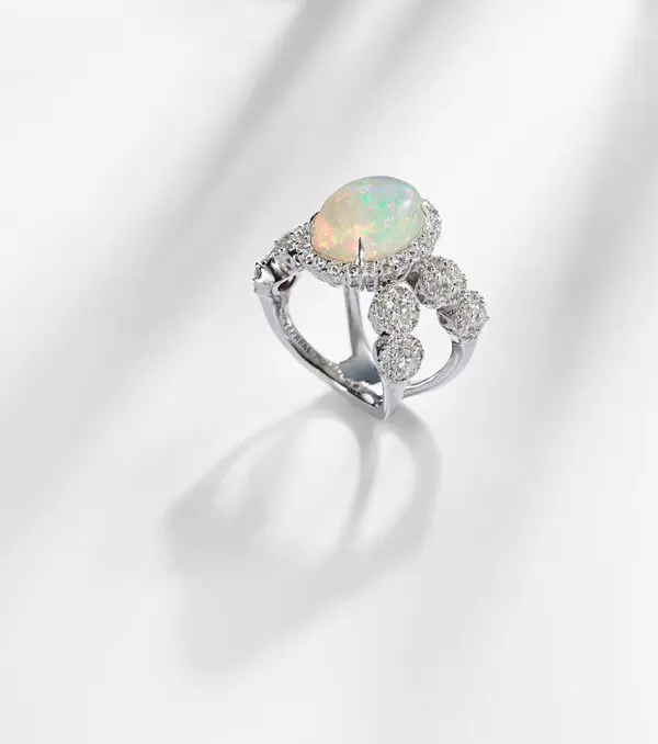 Yeprem 18kt White Diamond And Opal Ring