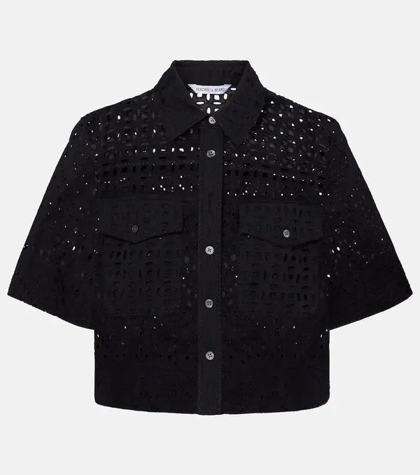 Veronica Beard Spruce Embroidered Cotton Shirt