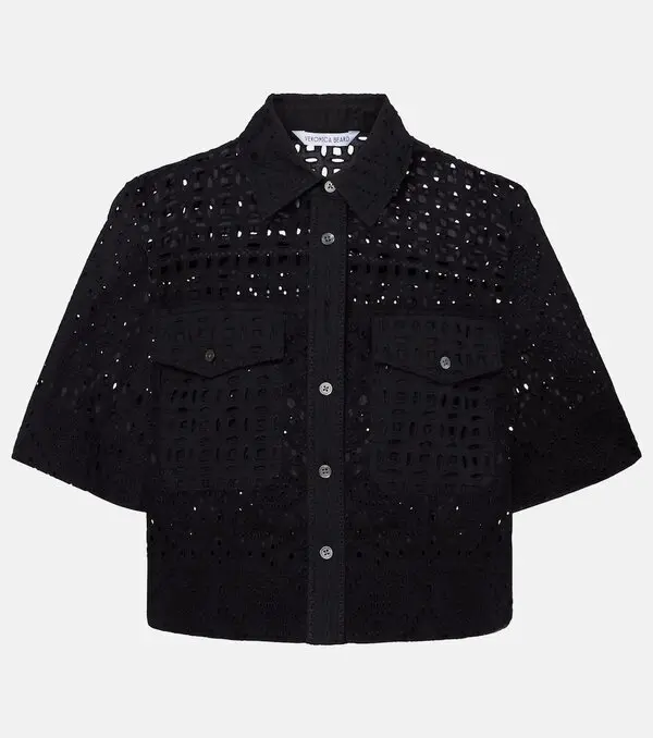Veronica Beard Spruce Embroidered Cotton Shirt - Black