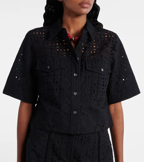 Veronica Beard Spruce Embroidered Cotton Shirt