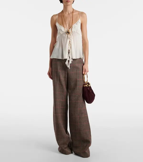 Chloé Checked High-rise Flared Wool Pants