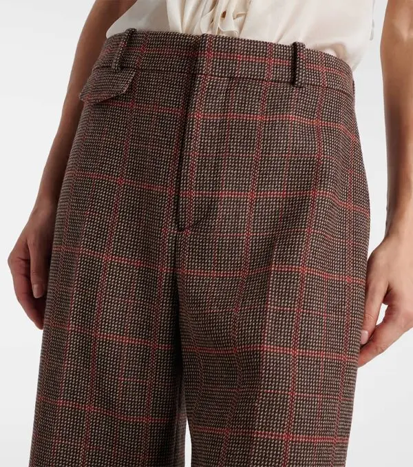 Chloé Checked High-rise Flared Wool Pants