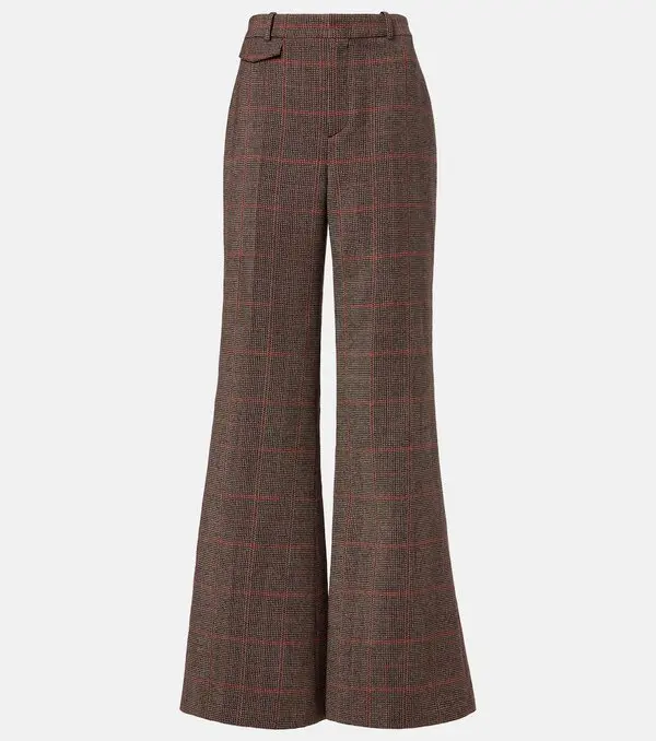 Chloé Checked High-rise Flared Wool Pants - Brown