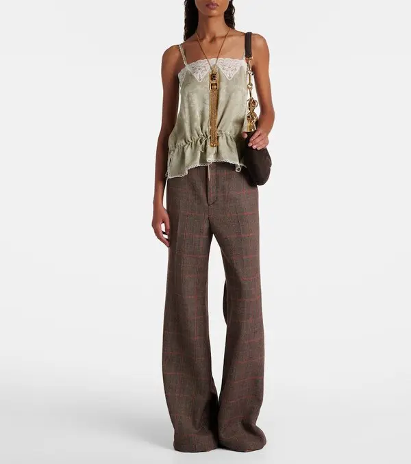 Chloé Checked High-rise Flared Wool Pants