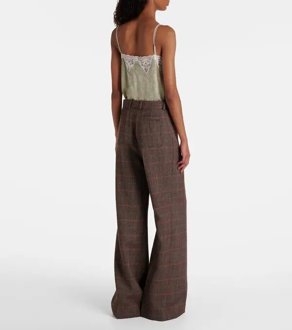 Chloé Checked High-rise Flared Wool Pants