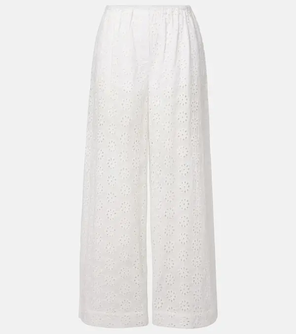 Staud Bonfire Eyelet Cotton Wide-leg Pants - White