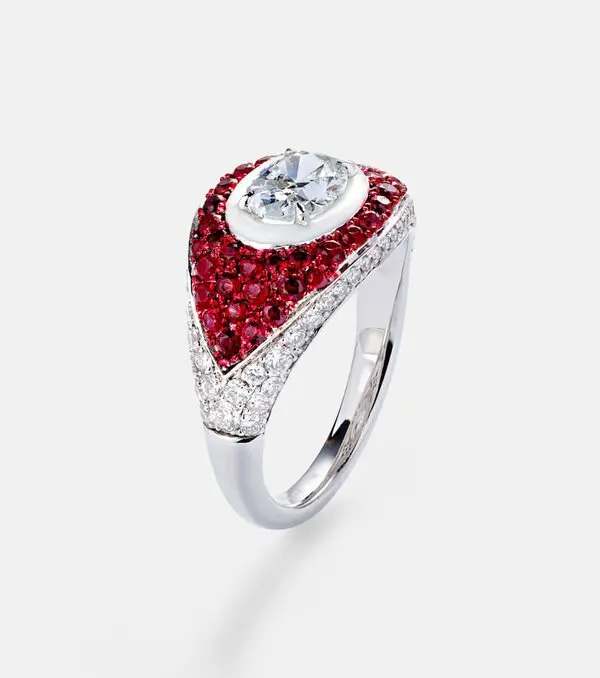 KAMYEN 18kt White Gold Ring With Diamonds And Rubies