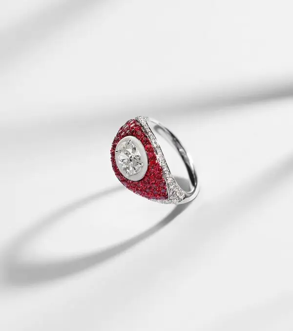 KAMYEN 18kt White Gold Ring With Diamonds And Rubies
