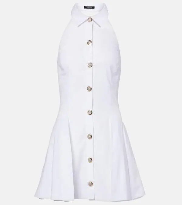 Balmain Halterneck Cotton Poplin Minidress