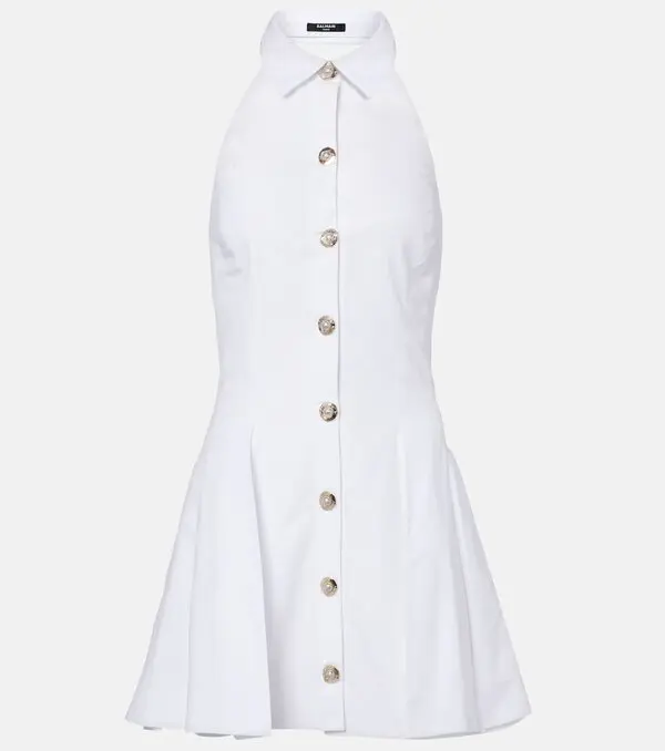 Balmain Halterneck Cotton Poplin Minidress