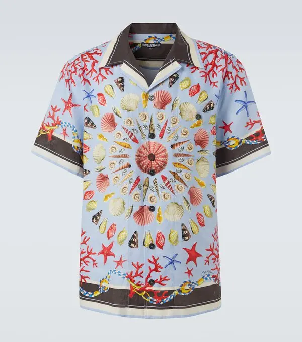 Dolce & Gabbana Printed Linen Canvas Bowling Shirt