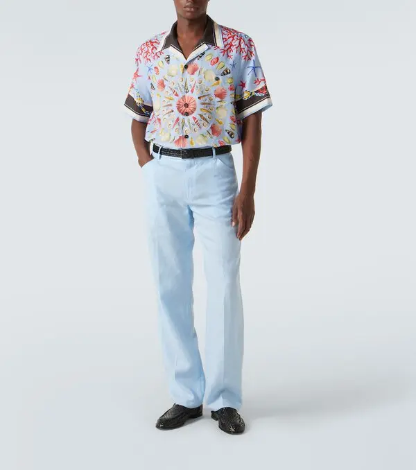 Dolce & Gabbana Printed Linen Canvas Bowling Shirt