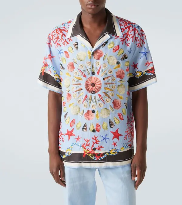 Dolce & Gabbana Printed Linen Canvas Bowling Shirt