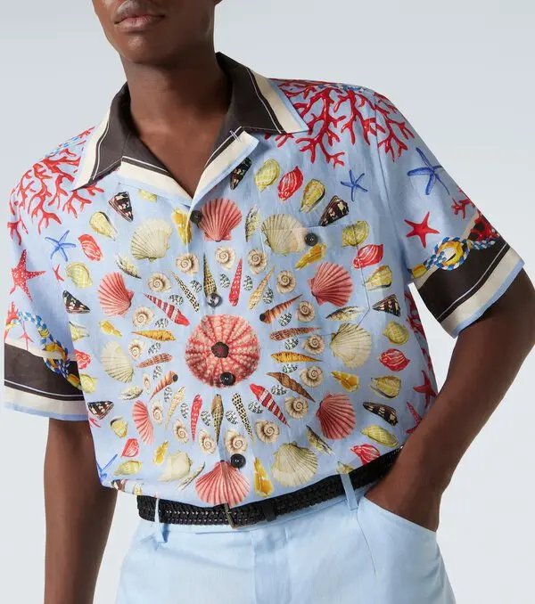 Dolce & Gabbana Printed Linen Canvas Bowling Shirt