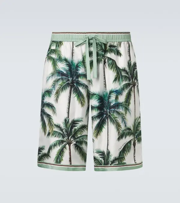 Dolce & Gabbana Printed Silk Twill Shorts - White