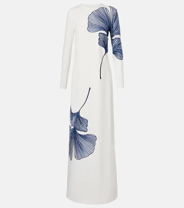 Costarellos Austie Embroidered Crêpe Gown - White