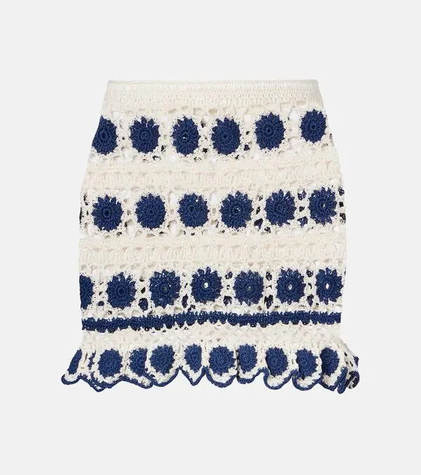 Anna Kosturova Bouquette Crochet Cotton Miniskirt - Beige