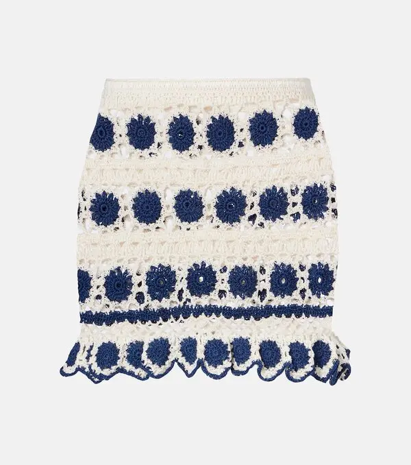Anna Kosturova Bouquette Crochet Cotton Miniskirt - Beige