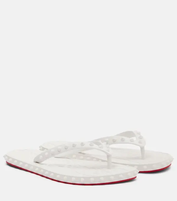 CHRISTIAN LOUBOUTIN Super Loubi Flip Spiked Thong Sandals - White