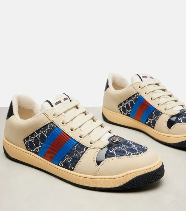 Gucci Screener Gg Leather-trimmed Denim Sneakers - Multicoloured