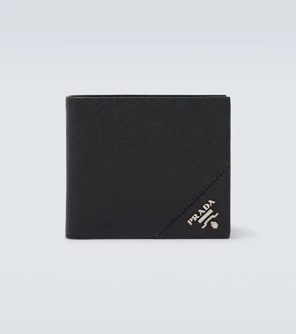 Prada Logo Saffiano Leather Wallet - Ebony