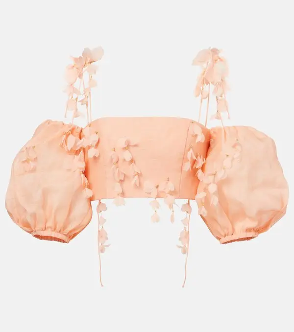 Zimmermann Dawning Linen And Silk Crop Top - Pink