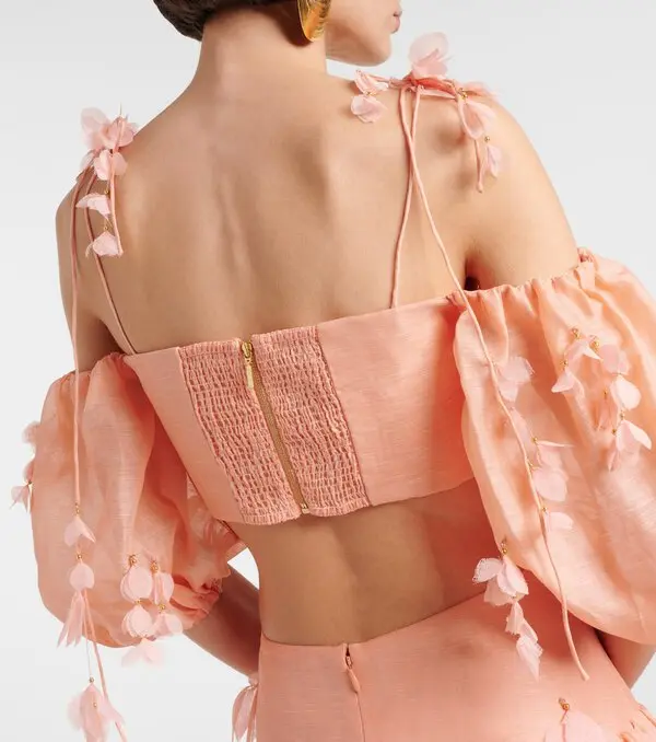 Zimmermann Dawning Linen And Silk Crop Top